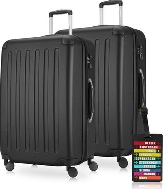 HAUPTSTADTKOFFER Spree - Koffer-Set 2 x Großer Hartschalenkoffer Rollkoffer 75 cm, 119 Liter + Kofferanhänger, erweiterbarer Reisekoffer, 4 Rollen, TSA, Schwarz