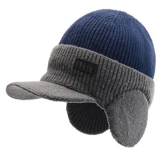 Generic Bonnet dhiver en tricot &eacute;lastique et chaud avec oreilles - Unisexe - Avec bord et oreilles - Pour homme et femme (2026), Marine, taille unique