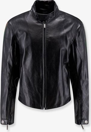 Gucci Leather bomber with Web details - GUCCI - gender_Man