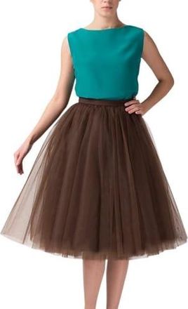 Generic Jupe en tulle &agrave; 4 couches avec ruban, jupon tutu, une ligne, robe longue pour femme avec taille haute bouffante, jupe noire pour femme, Couleur caf&eacute;.,