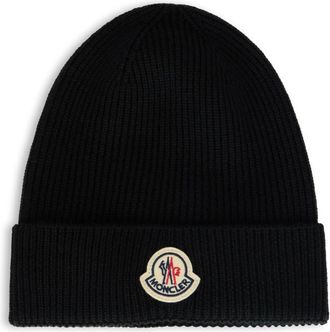 Moncler Homme, Accessoires, Noir, Taille: ONE Size Wool Beanie