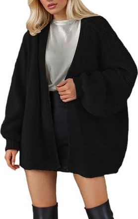 Generico Pull à manches longues en tricot ample pour automne et hiver, veste oversize, pull en tricot épais, cardigan court pour femme avec manches lanternes, 