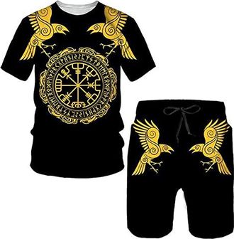 Keephen Survêtement dété pour Hommes Deux pièces Ensemble 3D Viking Warrior imprimé T-Shirt et Short Ensemble décontracté Ample Pull Sport Costumes Tenue