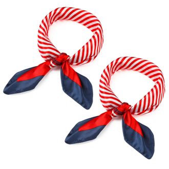 Satinior 2 Nautische Quadratische Imitierte Seidenschals Rot Weiß Blau Schals Damen Matrosen Halstücher (Charmant Stil, 60 x 60 cm)