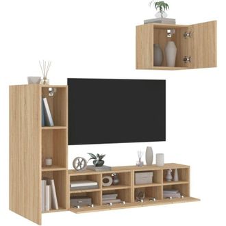 vidaXL 4-tlg. Wohnwand Sonoma-Eiche Holzwerkstoff Vidaxl