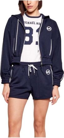 Michael Kors Femme, Sport, Bleu, Taille: 40 FR Piqu&eacute; Contrast Zip-Up Track Jacket