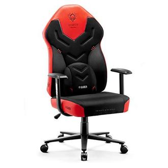 Diablo X-Gamer 2.0 Gaming Stuhl Bürostuhl Stoffbezug Ergonomisches Design Lendenwirbelkissen Softpadauflage (Schwarz-Rot)