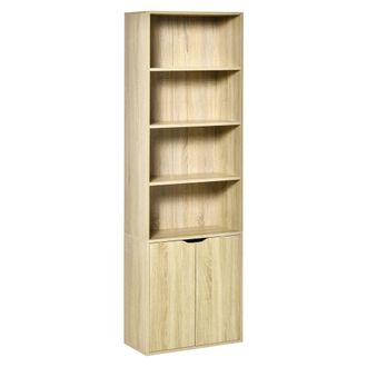 HOMCOM Bücherregal, Bücherregal, mit 4 offenen Fächern und 2 Türen, Aufbewahrungsregal für Wohnzimmer, Schlafzimmer, Büro, 59 x 29 x 180 cm, Naturholz