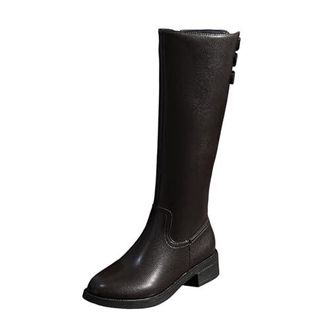Generic Bottes hautes confortables et &eacute;l&eacute;gantes pour femme - Talon bas - Boucle - Fermeture &eacute;clair lat&eacute;rale - Large mollet - Bottes d&eacute;quitation d&eacute;contract&eacute;es 