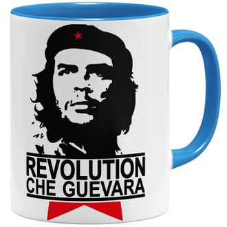 OM3 Che Guevara - Kaffee-Tasse - Keramik Becher - 11oz 325ml - Beidseitig Bedruckt - Hellblau