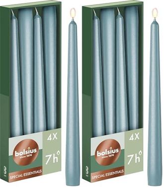 Bolsius Bolsius Glatte Spitzkerzen - Metallic Blau - Set 4 St&uuml;ck im Karton - 24,5 cm - Dekorative Haushaltkerzen - Brenndauer 7 Stunden - Unparf&uuml;mierte - Nat&uuml;
