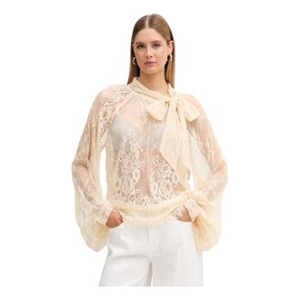 Vicolo Bluse mit Blumen-Spitze - - Blouses & Shirts - Damen - Beige - M
