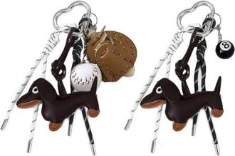 Generic Porte-clés motif teckel pour sac à main, porte-clés amusant en cuir avec breloque de baseball noire à 8 boules de baseball, porte-clés chiot pour sac 