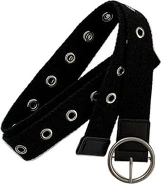 Generic Ceinture en toile noire perfor&eacute;e unisexe avec d&eacute;coupe en m&eacute;tal pour &eacute;tudiants, Noir, 105 cm