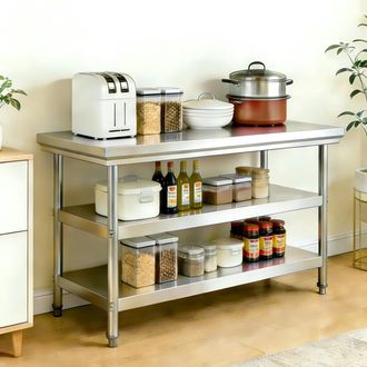 Generic K&uuml;cheninsel mit Stauraum, Edelstahltisch, Vorbereitungsarbeitstisch for Restaurantk&uuml;che, Haus und Hotel, Buffetschr&auml;nke/Sideboard, offene Regale(Optio