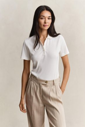 GANT Damen Geripptes Poloshirt (XXL) EGGSHELL
