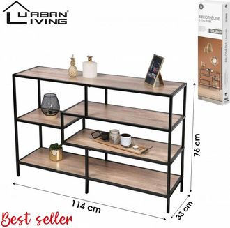 Wadiga Etagère 4 niveaux 114x33x78 cm décor naturel et noir - ENORA