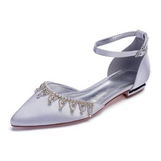 Generic Satin Chaussures De Mariage Mari&eacute;e Bout Pointu &Eacute;t&eacute; Plates Mariage Soir&eacute;e Chaussures Femmes 2Cm,Blanc,37 EU