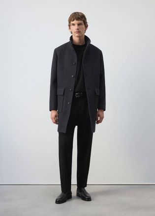 Mango Manteau en m&eacute;lange de laine &agrave; col chemin&eacute;e gris chin&eacute; fonc&eacute; - Homme - XXL - MANGO MAN