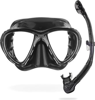 Cressi Combo Big Eyes+Alpha UD Black/Black - Kombo Set Maske Big Eyes Evo und Schnorchel Alpha UD, zum Tauchen und Snorkeln, Schwarz/Schwarz, Einheitsgr&ouml;&szlig;e, 