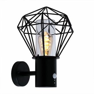 ETC Shop Eclairage ext&eacute;rieur Applique murale Ext&eacute;rieur avec d&eacute;tecteur de mouvement Lampe de jardin d&eacute;tecteur de mouvement, noir grille diamant, 1x E27, HxLxB