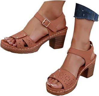 Generic Sandales d&eacute;t&eacute; pour femme 2026, talons hauts &eacute;pais, fleurs avec bouche de poisson, sandales d&eacute;t&eacute; habill&eacute;es d&eacute;contract&eacute;es avec sangle de cheville ajour&eacute;