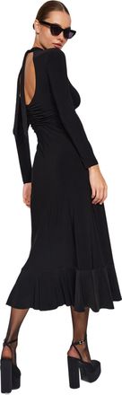 Trendyol Trendyol Damen Maxi-Strickkleid mit R&uuml;schenrock, schmale Passform, Schwarz, Gr&ouml;&szlig;e L, Schwarz, L