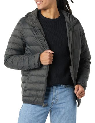 Amazon Essentials Herren Leichte, Wasserabweisende, verstaubare Kapuzenjacke, Kohlegrau, XXL