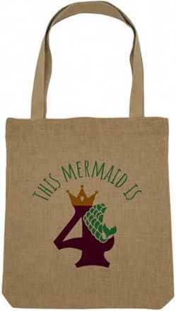 Fabulous Sac Shopping Tote Bag Aspect Lin - This Mermaid is 4 Years Old Birthday Party - Sac de Courses Toile Epaisse 360g Beige Naturel Cabas Port&eacute; Epaule Sol