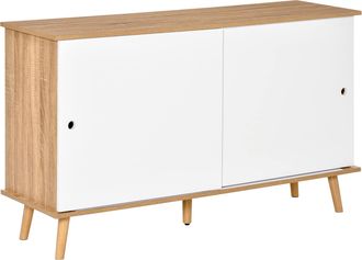 HOMCOM Moderner K&uuml;chenschrank mit verstellbaren Einlegeb&ouml;den und Schiebet&uuml;ren aus MDF, 130x40x74,5cm, Farbe Holz und Wei&szlig;