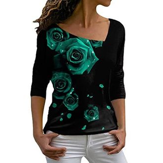 Generic Tunique pour femme 2026 - Imprim&eacute; roses marron - Manches longues - Style boh&egrave;me ethnique - Col rond - Th&egrave;me boh&egrave;me - Chemise g&eacute;om&eacute;trique, Vert, XXL