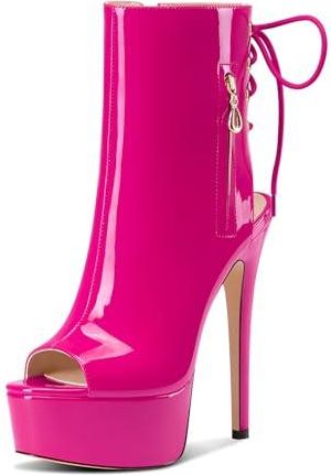 Castamere Femmes Aiguille Haut High Talon Heel Ouvert Bout Plate-forme Été Bottines Lacets Danse Party Dress Bottes 15 CM Heels Magenta 38 EU