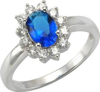 Zeeme Silber Ring Silber 925 rhodiniert mit Zirkonia blau und wei&szlig;