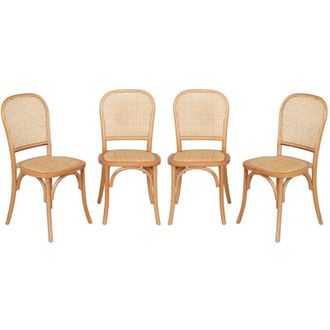 Sweeek 4er-Set Vintage Holz- und Rattanstühle - Sweeek