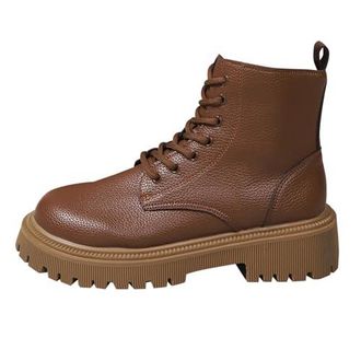 Generic Bottines Femme Elegant Bottes Courtes en Cuir Lacets Fermeture Éclair Semelle Épaisse Chunky Antidérapant Tendances Style Britannique Boots Chaussures