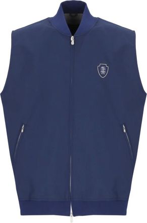 Brunello Cucinelli Homme, Vestes, Bleu, Taille: XL Zip-front Logo Vest