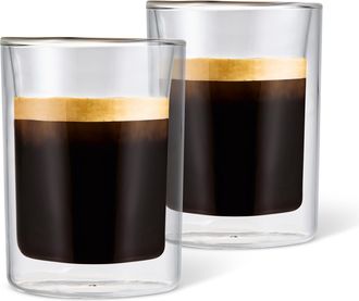 Tchibo Qbo 2er Caffè Gläser, hochwertiges Glas, mundgeblasen, gelasertes Qbo-Logo, heiß und kalt genießen