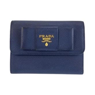 Prada Portefeuille compact en cuir Pre-owned avec Fiocco - Femme - Pre-owned - Bleu - Taille: ONE Size