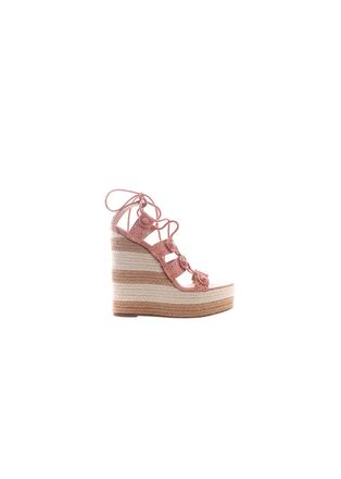 Balenciaga Suede & Raffia Candy Stripe Rockstud Wedges Size 39