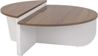 Calicosy Calicosy - Table Basse Gigogne Ronde Bois en Noyer et Blanc, Deux Pièces, 90x30x60 cm et 85x35x30 cm, Design Polyvalent, Pour Salon ou Bureau