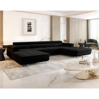 Best Mobilier Bestmobilier - Ayden - canapé panoramique en u 7 places convertible avec coffre et têtières réglables en tissu