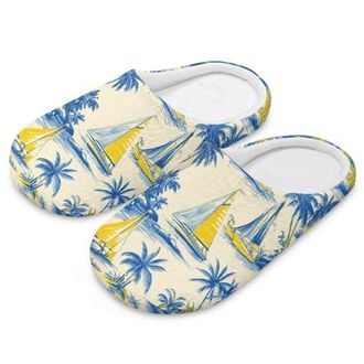 Coloranimal Pantoufles dint&eacute;rieur r&eacute;utilisables en coton pour femme - Pour chambre dinvit&eacute;s - Chaussures dint&eacute;rieur tendance &agrave; bout ferm&eacute;, Voilier Hawa&iuml;, 35.5/36.