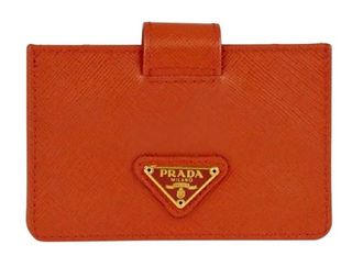 Prada Orange Saffiano Leather Card Holder