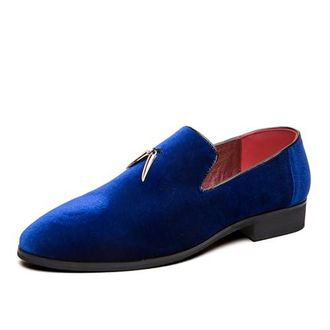 Generic Mocassins tendance &agrave; enfiler en m&eacute;tal &agrave; franges &agrave; bout rond en velours pour homme - Noir, bleu, rouge, bleu, 39 2/3 EU