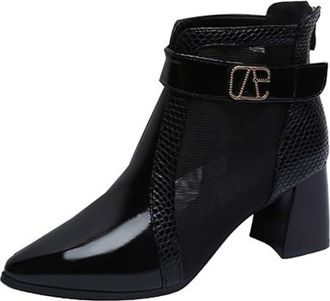 Generic Bottines pour femme avec talon bloc moyen et bout pointu, bottines tendance en similicuir verni avec sangle &agrave; boucle, design &eacute;l&eacute;gant et stable, id&eacute;al 