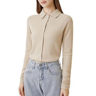 Generic Chemise en coton pour femme - Grande taille - Confortable - Manches longues - &Eacute;l&eacute;gante - Couleur unie - &Eacute;l&eacute;gante et d&eacute;contract&eacute;e - Chemise en flanelle