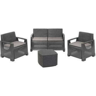 Dmora Salon de Jardin Triulzi, Ensemble Ext&eacute;rieur 4 Places, Table Basse Made in Italy, Gris Anthracite