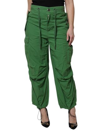 Dolce & Gabbana Womens Green Cotton High Waist Cargo Pants Elastane