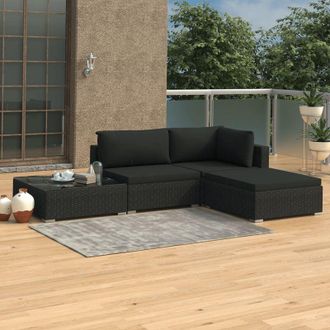 vidaXL 4-tlg. Garten-Lounge-Set mit Auflagen Poly Rattan Schwarz - Vidaxl