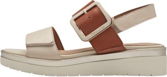 Tamaris Comfort Damen Sandalen flach aus Leder mit Schnalle, Mehrfarbig (Ivory Comb), 38 EU